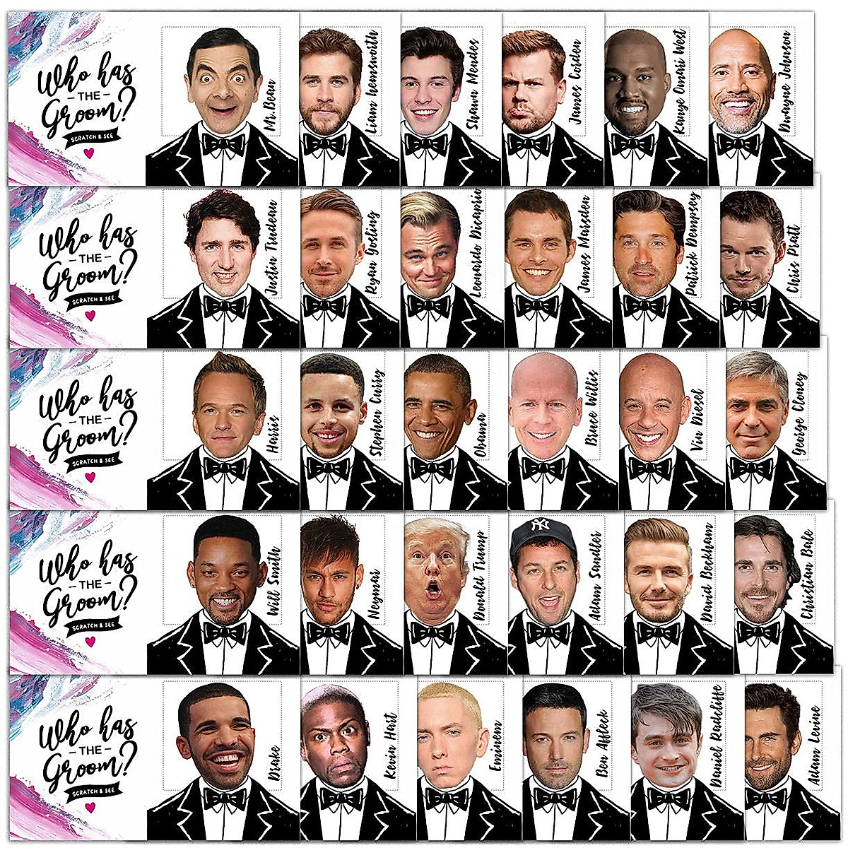Nopoben Bridal Shower Games - Who Has The Groom Scratch Off Celebrity Cards, Bachelorette Party Games Supplies – 36 Cards(XL02-bishua) White, 16 Plus