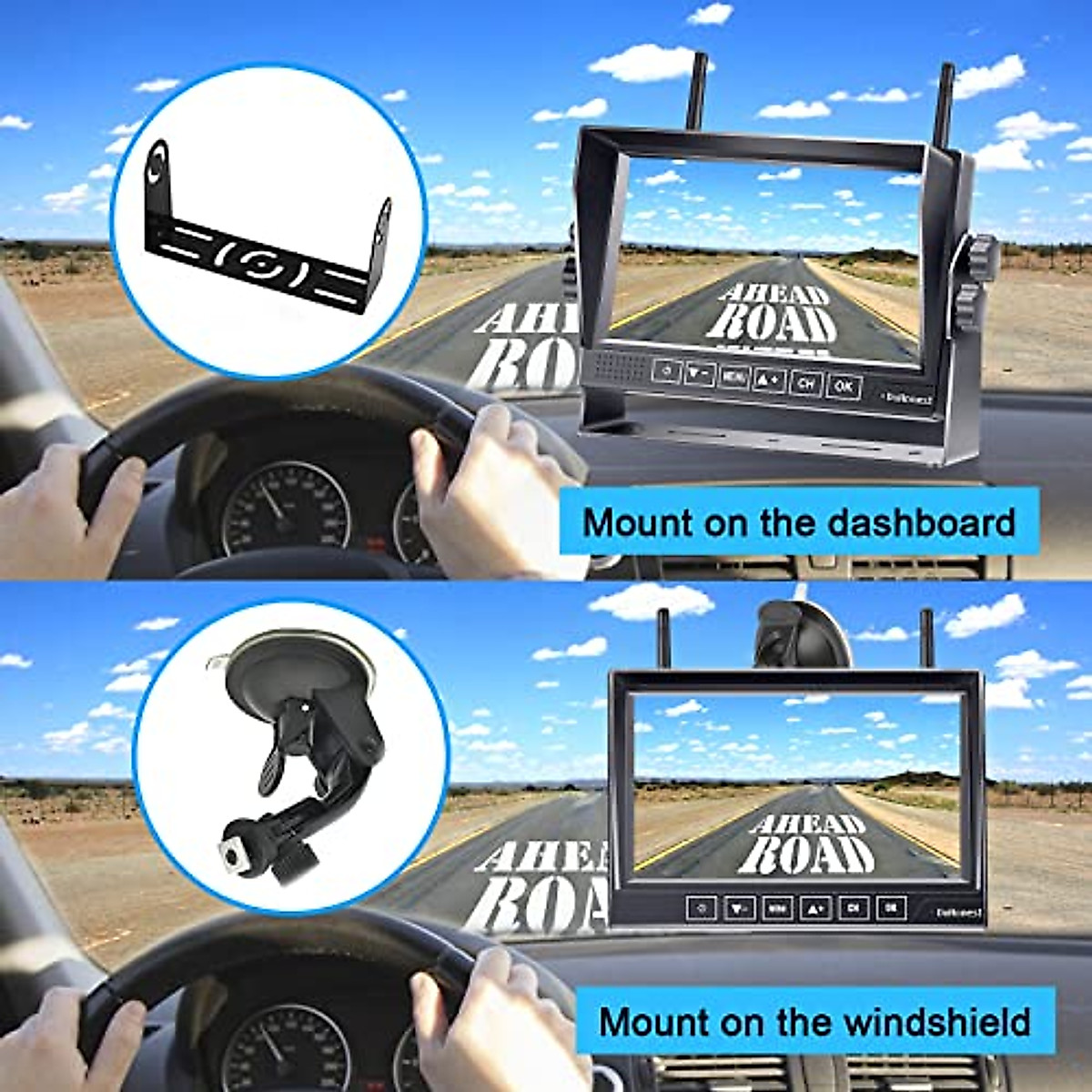 RV Dual Digital Wireless Backup Camera Kit with 7‘’ DVR Touch Key Monitor Trailer Rear View Front View Camera Without Difference Color No Interference IP69 Waterproof Latest Wide-Angle Camera