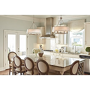 Cherish Collection 6-Light White Linen Shade Coastal Chandelier Light Brushed Nickel