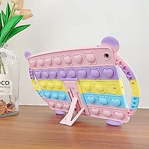 Case for Samsung Galaxy Tab A8 10.5 2021 X200/X205, Soft Silicone Rainbow Pattern Tablet Case with Lanyard with Built-in Foldable Kickstand Shockproof Cover Case