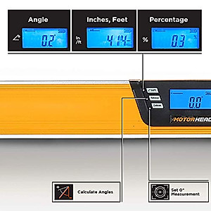 MOTORHEAD 48-Inch 0°-360° SMART DIGITAL Level, LCD Screen, Audible Alerts, Water, Dust & Shock Resistant, Magnetic Bottom, Includes Bag, High-Visibility, Solid-Milled Aluminum, USA-Based Support