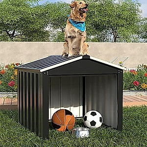 JAORD Metal Outdoor Storage Shed D33.07 x W34.65 x H24.4, Tool Garden Sheds and Tiny Houses for Backyard Garden Patio Lawn, Black&White…