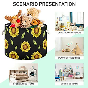 ALAZA Flower Seamless Sunflower Floral Storage Basket Gift Baskets Large Collapsible Laundry Hamper with Handle, 20x20x14 in