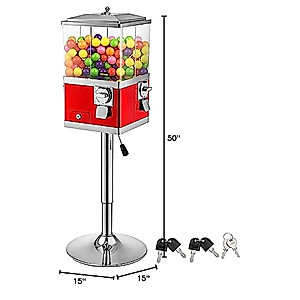 VEVOR Gumball Machine with Stand, Red Quarter Candy Dispenser, Rotatable Four Compartments Square Candy Vending Machine, PC & Iron Large Gumball Bank Adjustable Dispenser Wheels for 1 inch Gumballs