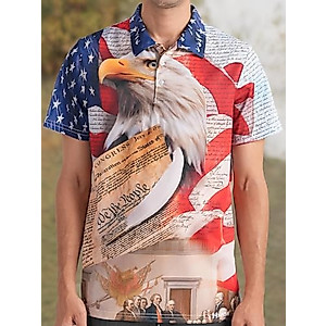 HIVICHI Golf Shirts for Men Funny Print Hawaiian Crazy Mens Polo Shirt Eagle Flag Shirt, X-Large, Aop-polo-81779