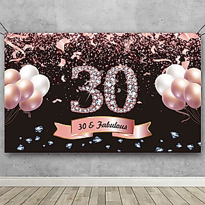 Trgowaul 30th Birthday Decorations for Women Rose Gold 30 & Fabulous Backdrop Banner 43.3 X 70.8 inches Happy Birthday Party Suppiles Photography Supplies Background 30th Birthday Decoration for her