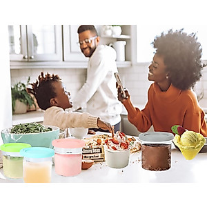 Deelink Ice Cream Containers Replacement for Ninja Creami Pints and Lids 16oz Compatible with NC300 NC301 NC299AMZ BPA-Free Dishwasher Safe Airtight Leaf-Proof Pack of 4 Pink Green Blue Grey