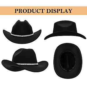 Womens Cowgirl Studded Pinched Western Cowboy Hats Wide Brim Gaucho Hat Fedoras Hat with Belt Buckle(M/L) (US, Alpha, Medium, Black-3 Diamonds)