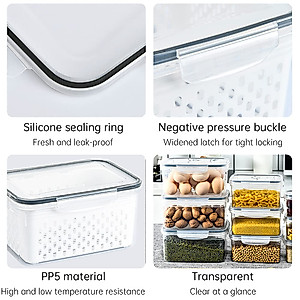 EUBUY Fruit Vegetable Produce Saver Containers for Refrigerator, Draining Fresh Containers, Multifunctional Refrigerator Storage Boxes with Lids for Fridge