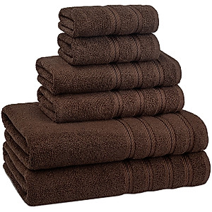 American Soft Linen 100% Turkish Carde Cotton 6 Piece Towel Set, 560 GSM Towels for Bathroom, Super Soft 2 Bath Towels 2 Hand Towels 2 Washcloths, Dark Brown