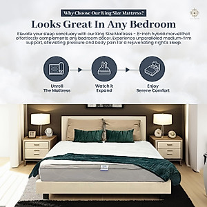 Aylas Furniture King Size Mattress- 8 Inch Hybrid King Mattress with High Density & Comfort Cold Foam with Continuous Coil Bonnell Springs - Eco-Friendly, Breathable King Bed Mattress Medium Firmness