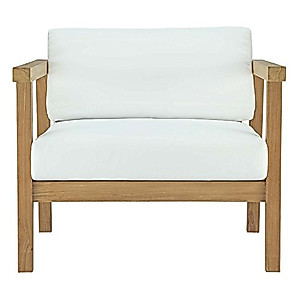 Modway Bayport Teak Wood Outdoor Patio Armchair in Natural White