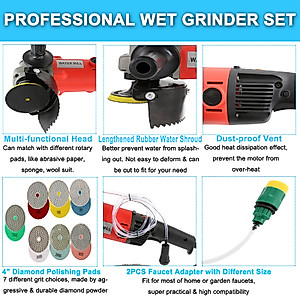 IRONWALLS 1400W Wet Polisher Grinder, 110V 4” Variable Speed Grinder Polisher Machine, Wet Stone Polisher with 7PCS Diamond Polishing Pads for Tile, Marble, Granite, Concrete, Cement Floor Polishing