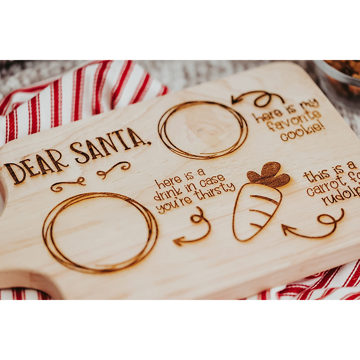 Legacy and Light Engraved Wooden Santa Cookie Plate for Christmas Traditions, Board for Santa Claus and Reindeer for Milk and Cookies
