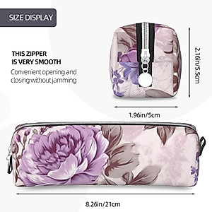 Hnaysne Purple Flower Pencil Case Cute Stationery Bag School Supplies Leather Pen Pouch Funny Storage Bag for Boys Girls Adults Student