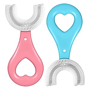 Mespirit 2Pcs Kids U-Shaped Toothbrush,Food Grade Soft Silicone Brush Head, 360° Oral Teeth Cleaning Design,Suitable for Children aged2-6