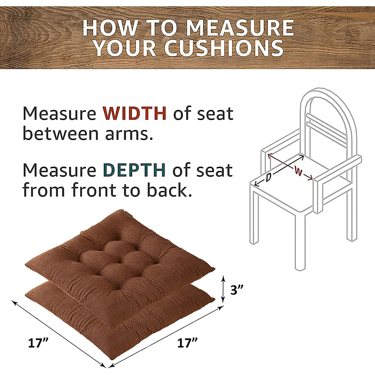 JREDDI Chair Cushions for Dining Chairs 2 Pack - Thickening Kitchen Chair Cushions Set of 2 with Ties, U-Shaped Corn Grain Tatami Cushion Horseshoe for Kitchen Office Room Decor (Light Brown)