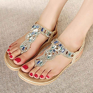 LifePalaza Women's Wedding Sandals Crystal with Rhinestone Beaded Bohemian Dress Flip-flop Gladiator Shoes Plus-size