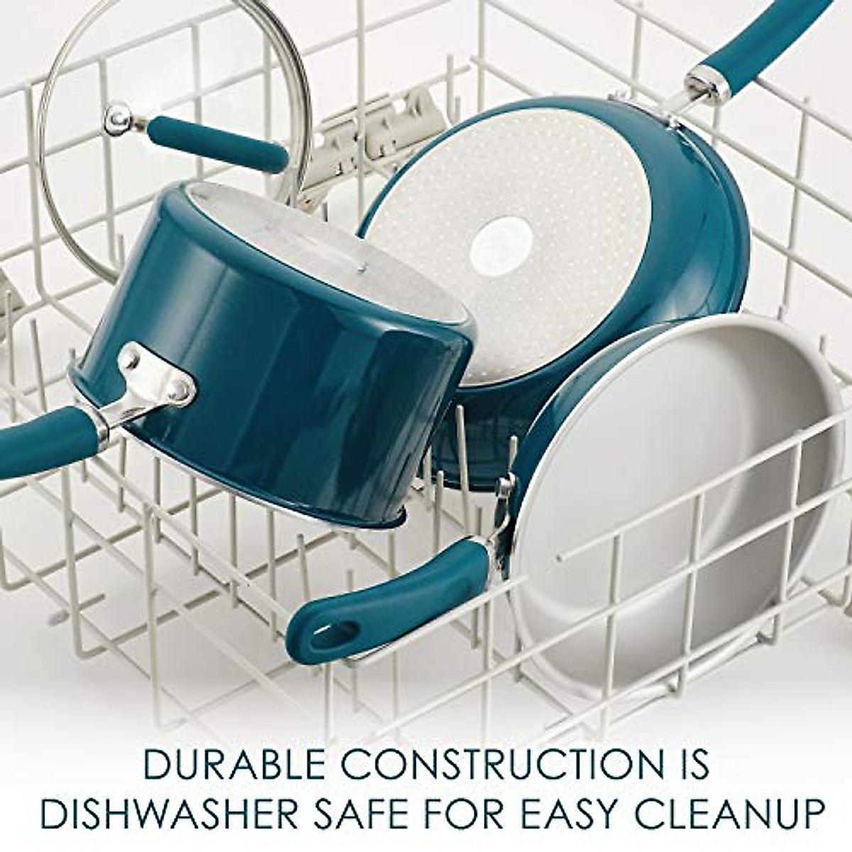 Rachael Ray Create Delicious Nonstick Cookware Pots and Pans Set, 13 Piece, Teal Shimmer