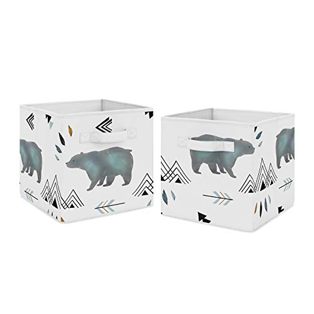 Sweet Jojo Designs Slate Blue and White Bear Mountain Watercolor Organizer Storage Bins for Collection - Set of 2