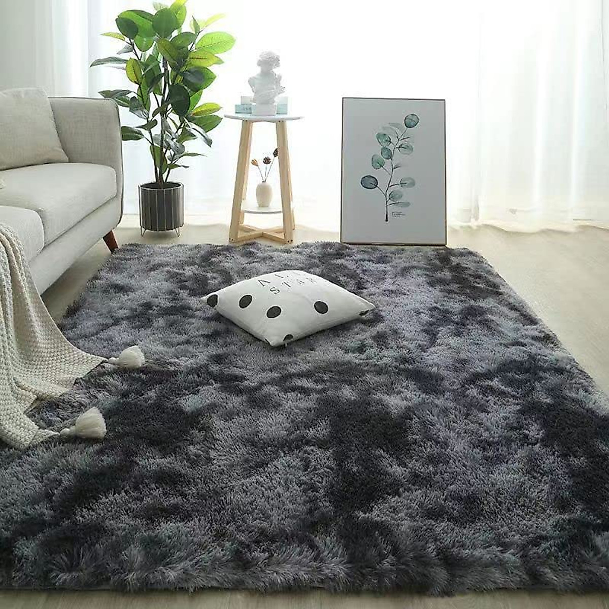 Large Area Rug 8X10 Foot,Durable Area Rugs 8x10 Clearance Under 100 with Non-Slip Bottom1Pc,8x10 Grey Furry rug for Children Area Rugs,Soft Fuzzy Shaggy Rugs for livingroom,bedroom. (Dark grey)