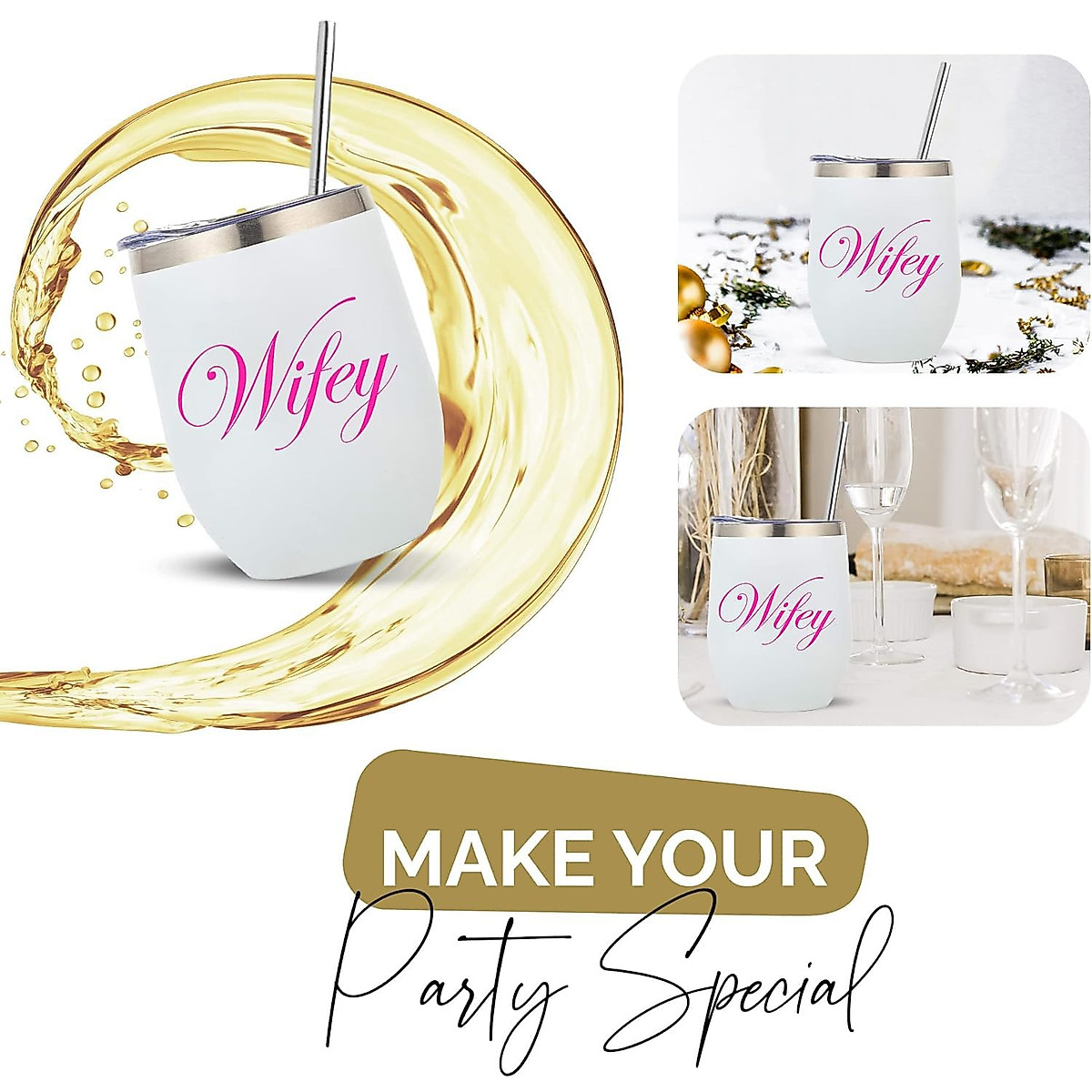 Your Dream Party Shop Wifey Tumbler, White Stainless 12oz Steel Wine Mrs Tumbler with Lid and Straw, Wifey Gifts, Mrs Cup, Perfect Future Bride Tumbler or Cool Bridal Shower Gift for the Bride To Be!