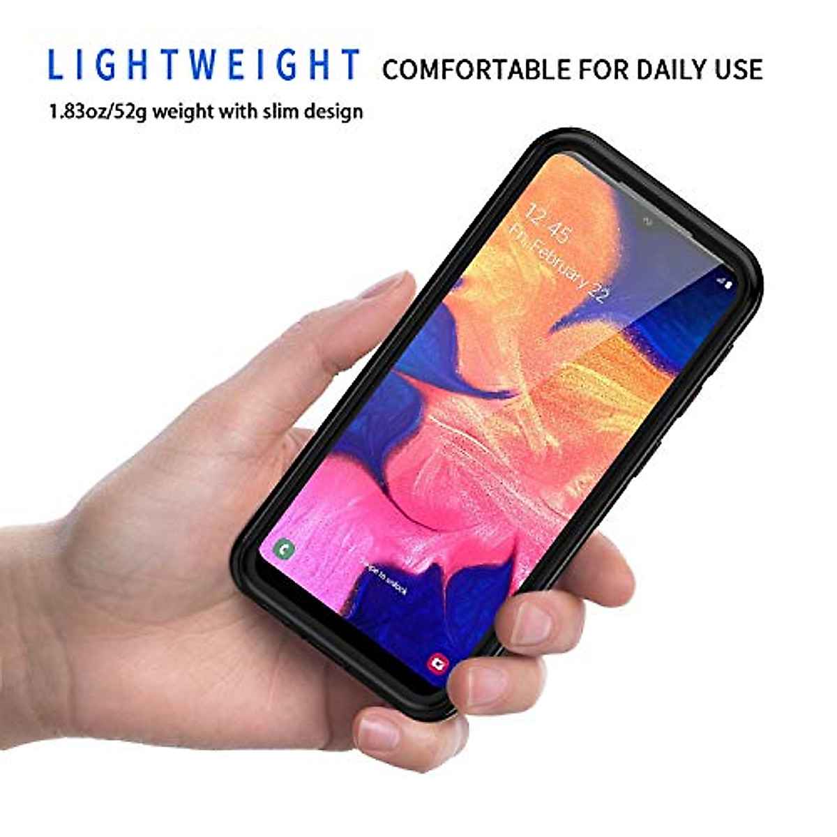 Lanhiem Samsung Galaxy A10E Case, IP68 Waterproof Dustproof Shockproof Case with Built-in Screen Protector, Full Body Sealed Underwater Protective Cover for Galaxy A10e (Black/Clear)