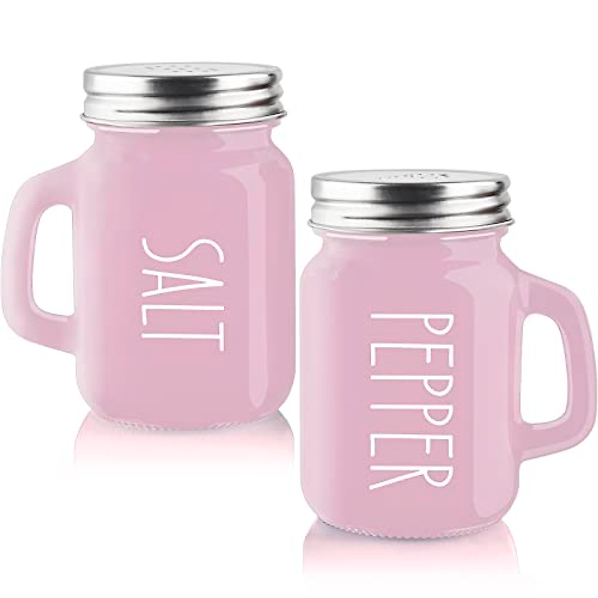 Pink Salt and Pepper Shakers Set - DAYYET 4 oz Pink Kitchen Decor and Accessories for Home Restaurants Weddings - Cute Glass Shaker Sets with Stainless Steel Lids
