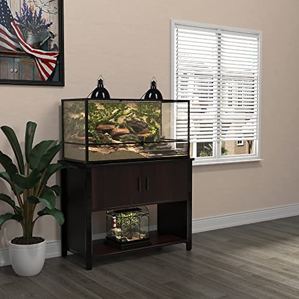 GDLF Metal Aquarium Stand with Cabinet for Fish Tank Accessories Storage, 40 Gallon, Turtle/ Reptile Terrariums