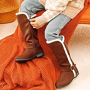 DREAM PAIRS SDBO2213K Girls Knee High Boots Side Zipper Mid Calf Boots Brown Size 3 Little Kid