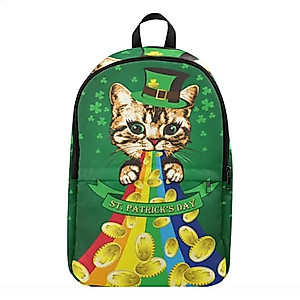 Deargifts St Patricks Day Cat Backpack for Girls Boys Kids Custom Personalized School Backpack Book Bag