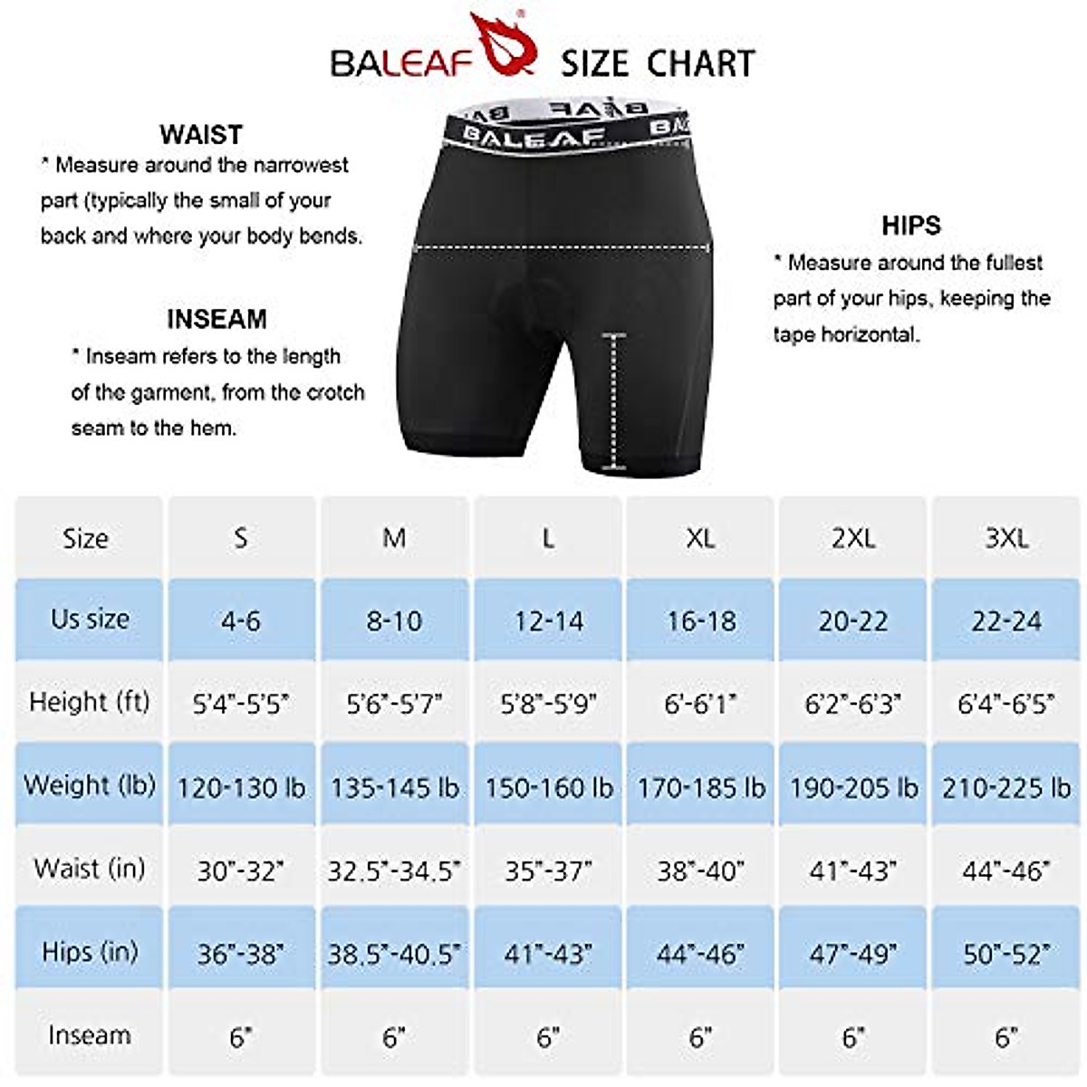 BALEAF Men's Bike Shorts with 4D Padding Cycling Underwear Padded Bicycle MTB Liner Mountain Biking Tights Road Riding Black M