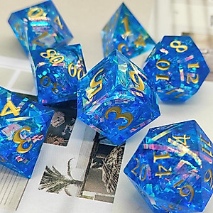 DND Dice Set MTG D&D Apply to Dungeons and Dragons RPG D20 Polyhedral Math Board Game Sharp Edges Galaxy Resin Dice Accessories Gifts Bag-Blue