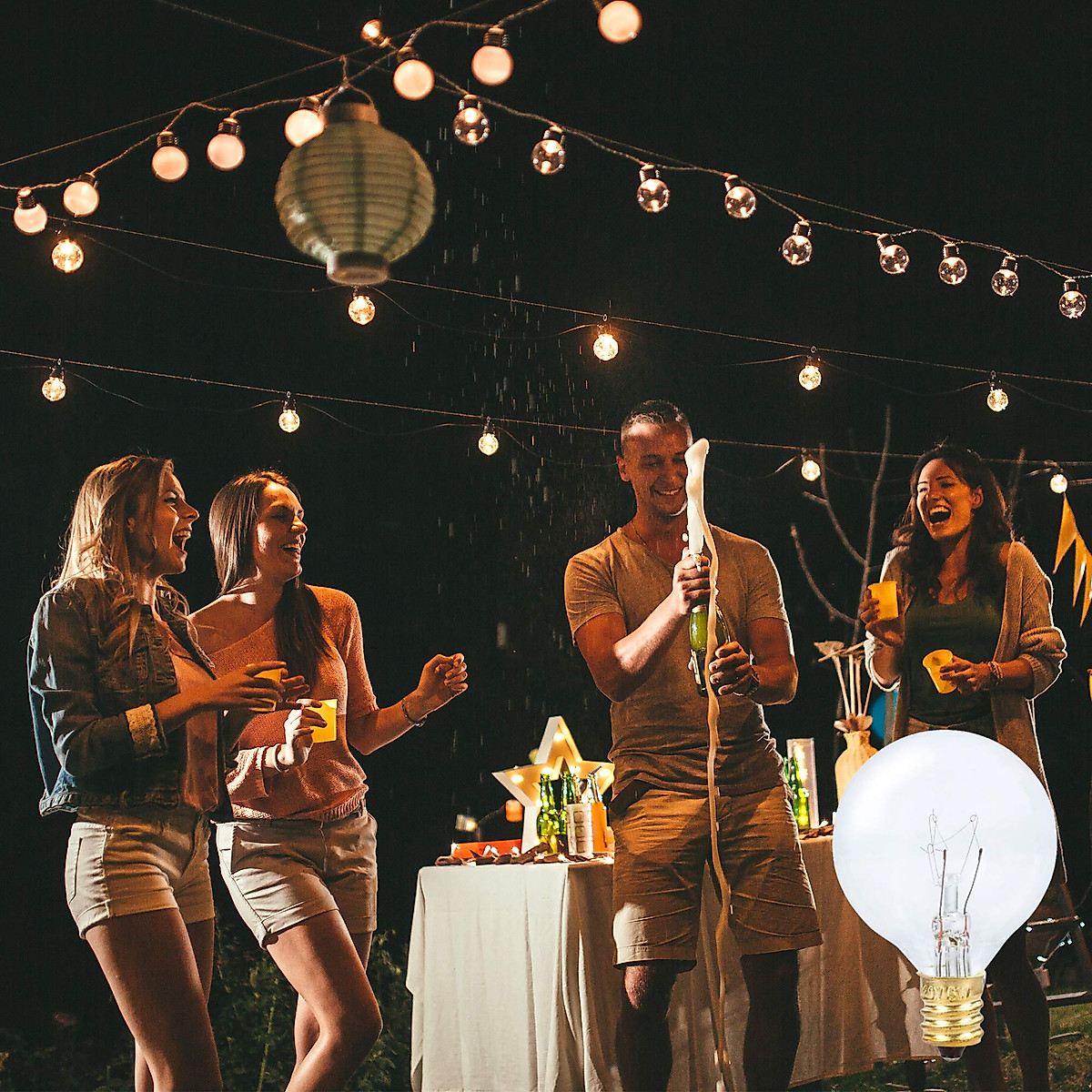 Simba Lighting String Light Outdoor Globe G40 Replacement Bulb 5W E12 Candelabra Base C7 Socket for Patio, Café, Pergola, Porch, Clear Glass, 5 Watt 110V 120V, 2700K Warm White, Dimmable, 25 Pack