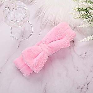 Molain Bowknot Hairband for Women, Coral Fleece Elastic Headband for Washing Face Shower Sports Beauty Skincare (Pink, 1 Count)