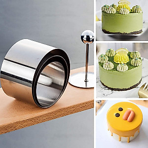 Kofebe Set of 3 - Round Stainless Steel Cake Rings, Mousse Cake Ring Mold with Press Set