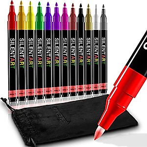 SILENART Paint Pens for Rocks. Acrylic Paint Pens Paint Markers for Wood, Canvas, Mentol, Plastic, Glass, Fabric. Set of 12 Paint Markers Fine Tip, Including Portable Bag