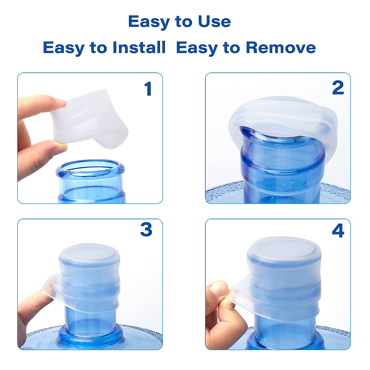 2 Pack Original 5 Gallons Water Jug Cap, Fits 48mm|53mm|55mm Screw Tops|Threaded Tops, Reusable Universal Silicone Water Bottle Caps Non-Spill Top Lid Cover with Storage Box