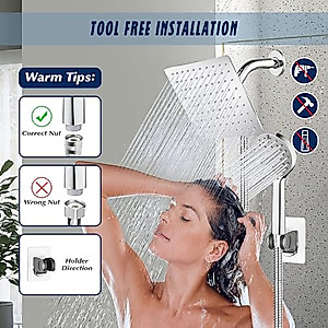 Bathroom Shower Kit, Fixed Shower Head and Handheld Shower, Round Replacement Overhead Rain Shower Head, Handheld Shower with Spray Mode, Universal, Water Saving (6in)