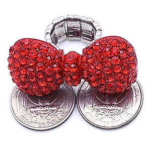Red Rhinestone Ribbon Bowtie Party Cocktail Ring Adjustable Stretch Band Valentine's Day Jewelry