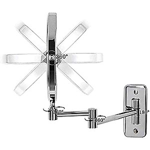 7X Magnifying Lighted Makeup Mirror Wall Mounted Swivel Mirror 6-inch Extending Folding Double Side Cosmetic Bathroom Shaving Mirror Matte Round Chrome Finished Powered by Batteries Vanity Mirror