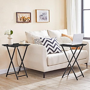 HOOBRO Folding TV Tray Table, Wooden TV Tray, Portable Sofa Side Table, Industrial Snack Table End Table for Small Spaces, Space-Saving, Easy to Install and Fold, Black BB27BZ01