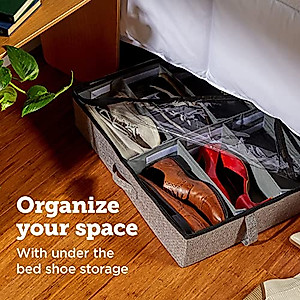 storageLAB Under Bed Shoe Storage Organizer, Adjustable Dividers - Set of 2, Fits 24 Pairs Total - Underbed Storage Solution (Dark Grey)