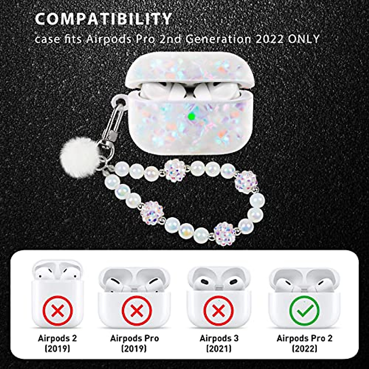 Cute Case for Airpod Pro 2 with Pearl Lanyard Girly Cover Compatible with AirPods Pro 2nd Generation (2022) Shell for Women