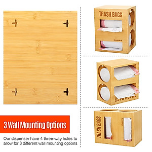 Libreshine 2 in 1 Trash Bag Dispenser Roll Holder 13 Gallon, Garbage Bag Storage Dispenser, Trash Bag Organizer Under Sink, Wall Mount Bamboo Garbage Bag Organizer for 2 Rolls of Plastic Bags