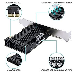 PCIe x1 SATA Card 6 Port, SATA 3.0 Controller Expansion Card with 6 SATA Cables & Low Profile Bracket,SATA III PCIE Gen3 Adapter(6Gbps) ASM1166 Chip, Plug and Play on Windows, MAC OS, Linux System
