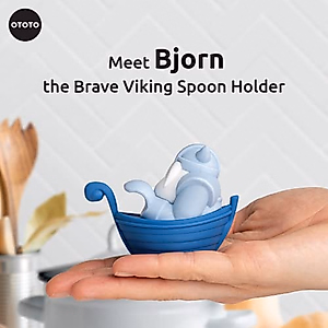 NEW!!! Bjorn Viking Spoon Holder by OTOTO - Spoon Rest For Stove Top, Kitchen Utensil Holder, Silicone Spoon Rest - Small Kitchen Gadgets, Fun Kitchen Gadgets