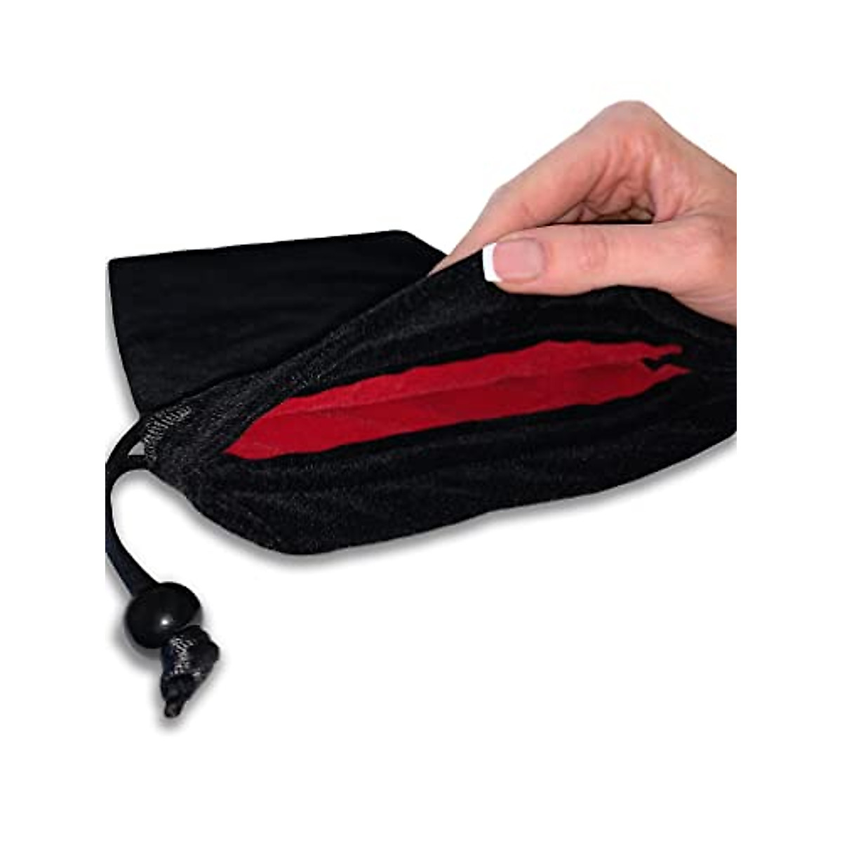 EFENDIZ Drawstring Pouch, Black Velvet Bag 7.6 x 10.6 Inches, Red Velvet Lining Inside, Pouch for Organizing and Storage at Home or When Traveling