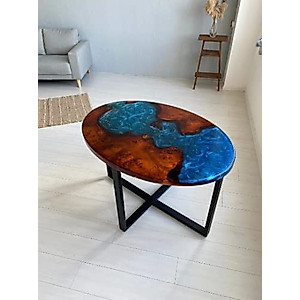 Oval Shape Epoxy Coffee Table with Blue Resin River, Custom Round Acacia Wood Side Circle, Wide Blue Resin River, Blue River Epoxy Table (18X18)