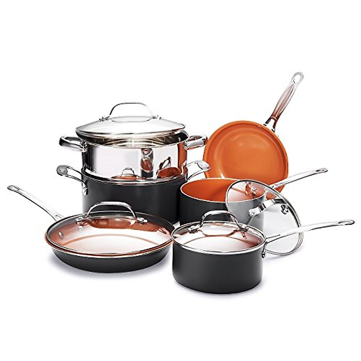 Gotham Steel Ultimate Piece All in One Chef’s Kitchen Copper Coating – Includes Skillets, Stock Pots, Deep Square Pan with Fry Basket, 15 Pc Set